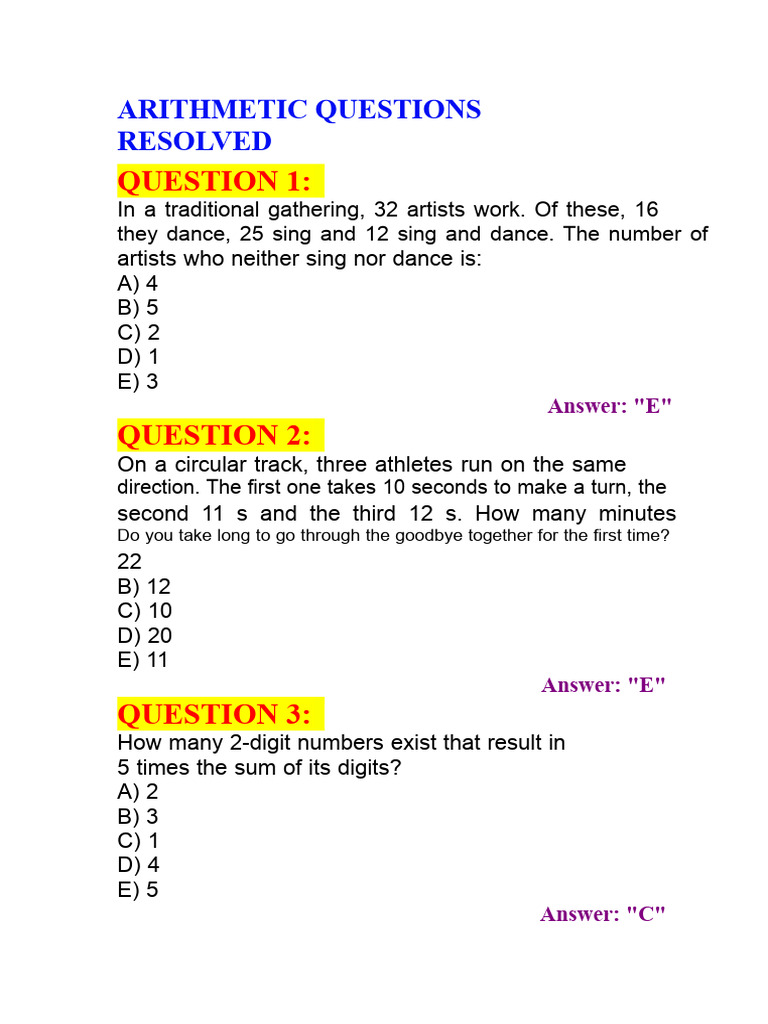 ARITHMETIC SOLVED QUESTIONS EXAM Upc | PDF | Mathematics | Arithmetic