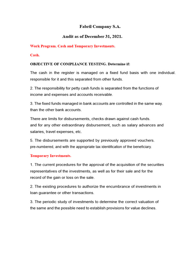 Effective Work Program and Temporary Investments | PDF | Valuation ...