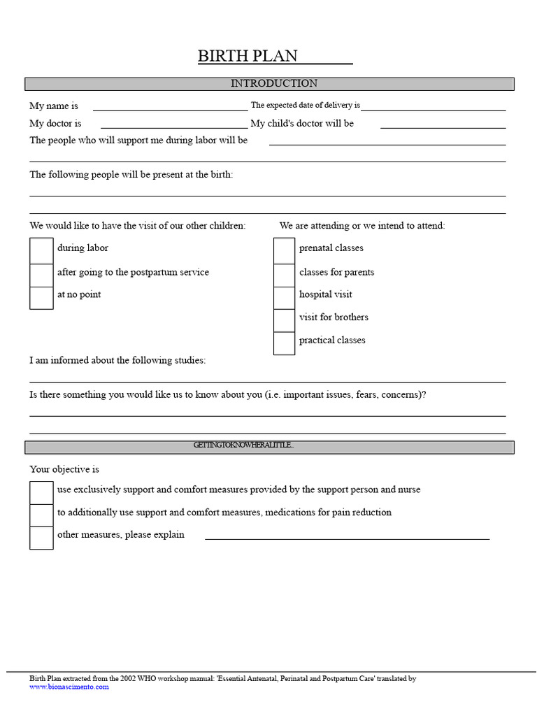 birth plan WHO | PDF | Childbirth | Mammalian Pregnancy