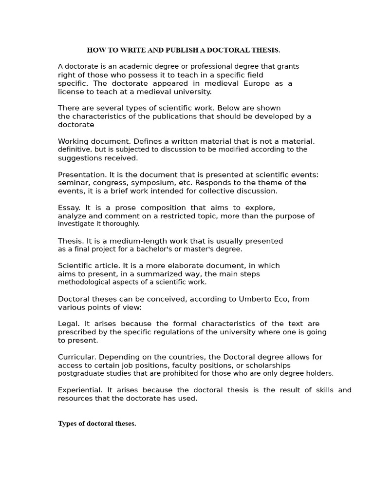 HOW TO WRITE AND PUBLISH A DOCTORAL THESIS | PDF | Thesis | Methodology