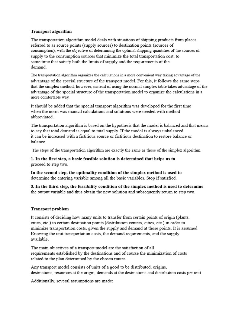 Transport algorithm | PDF | Demand | Mathematics