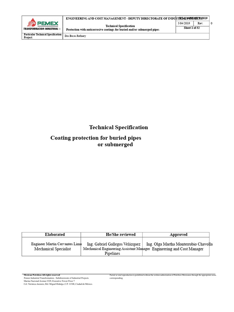 Et-026-Pemex-2019 Protection With Anti-Corrosive Coatings For Buried or Submerged Pipes | PDF ...