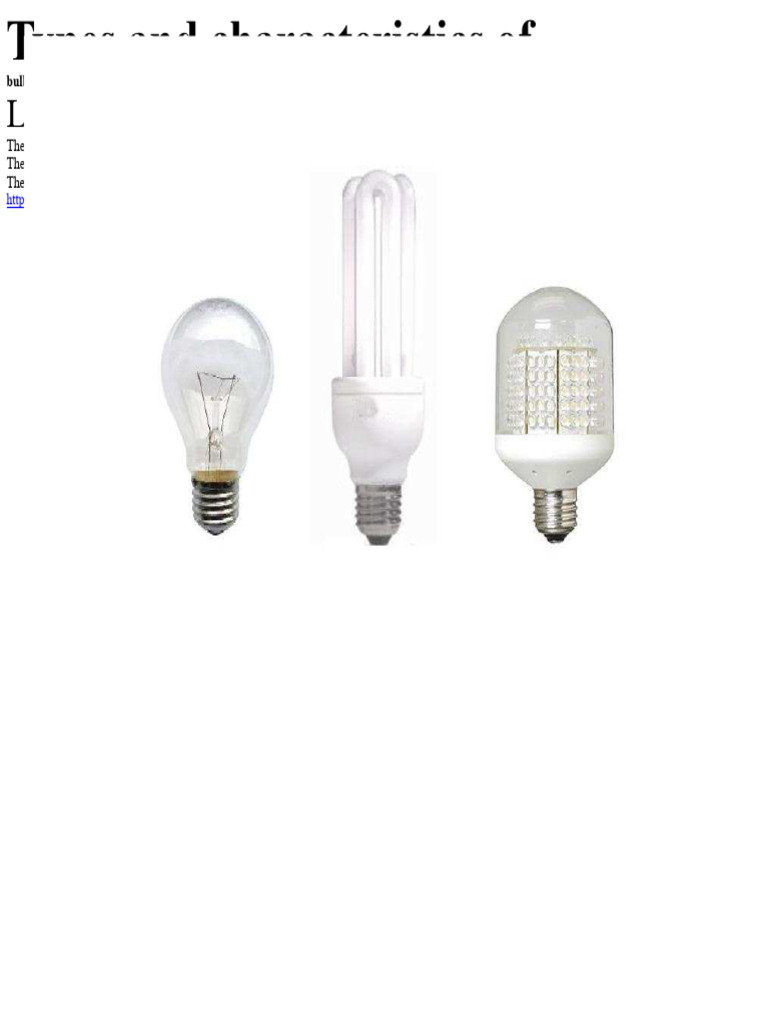 Types and Characteristics of Lamps | PDF | Incandescent Light Bulb ...