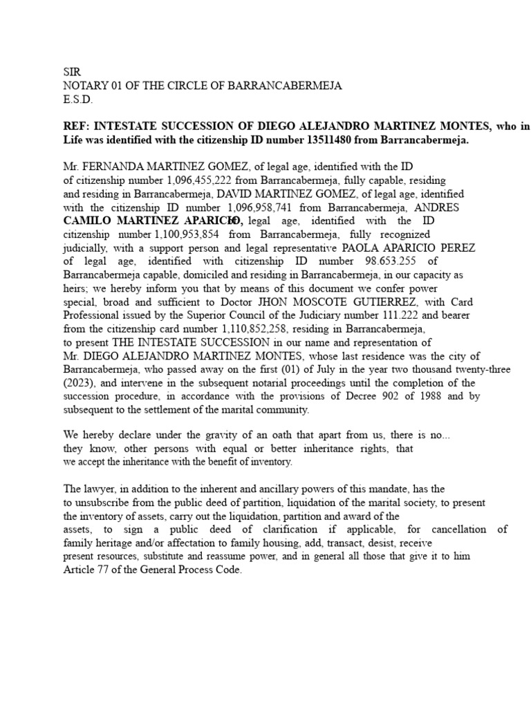 INTESTATE SUCCESSION FORMAT by notary | PDF | Inheritance | Civil Law ...