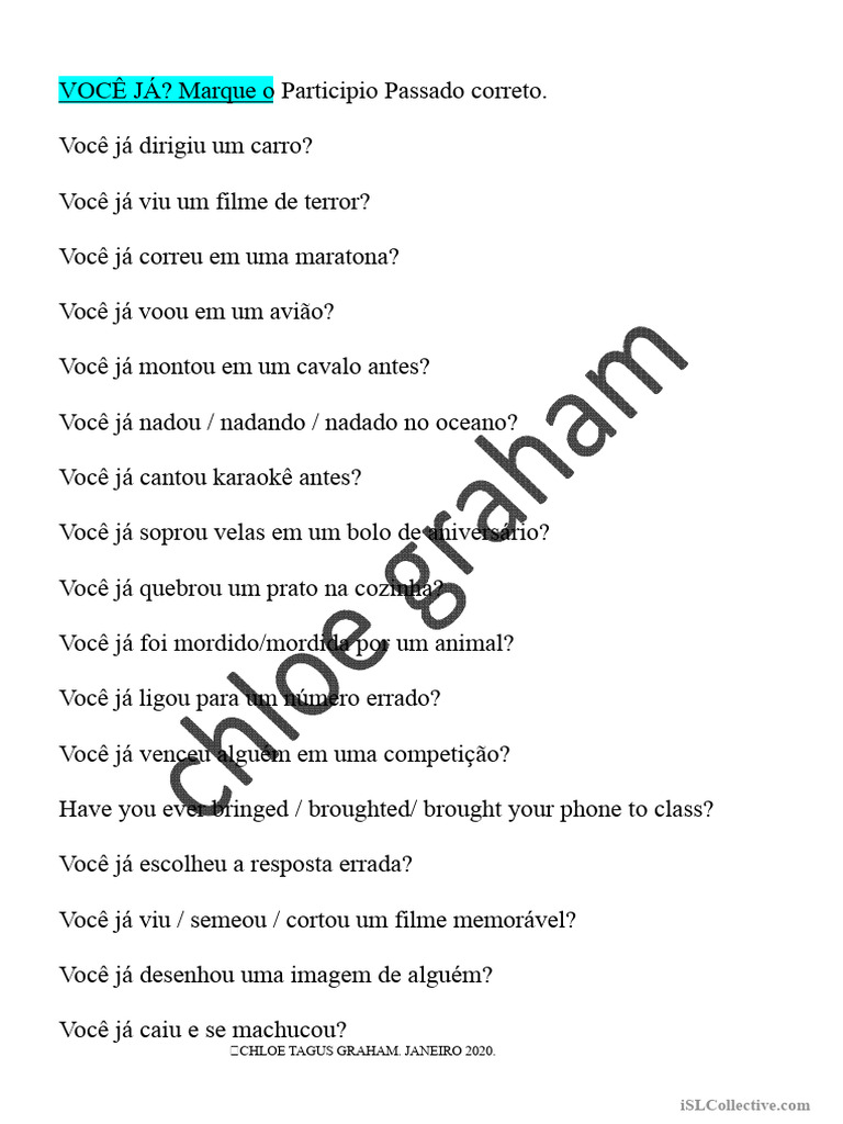 Você Já e o Particípio Passado | PDF