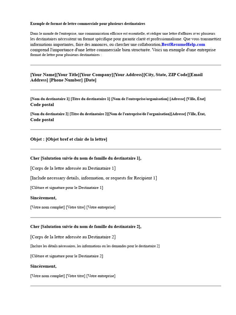Exemple de lettre commerciale multi-destinat. | PDF | Motivation | Motivant