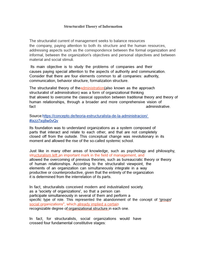 Structuralist Theory | PDF | System | Sociology