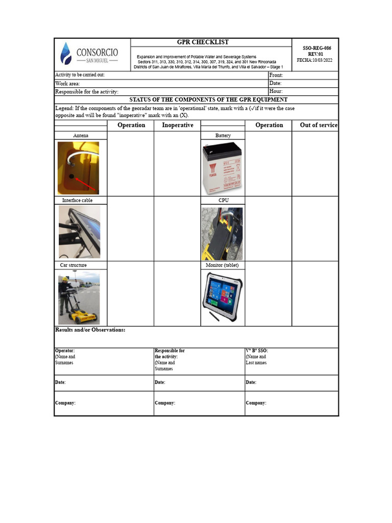 SSO-REG-086 Georadar Check List | PDF