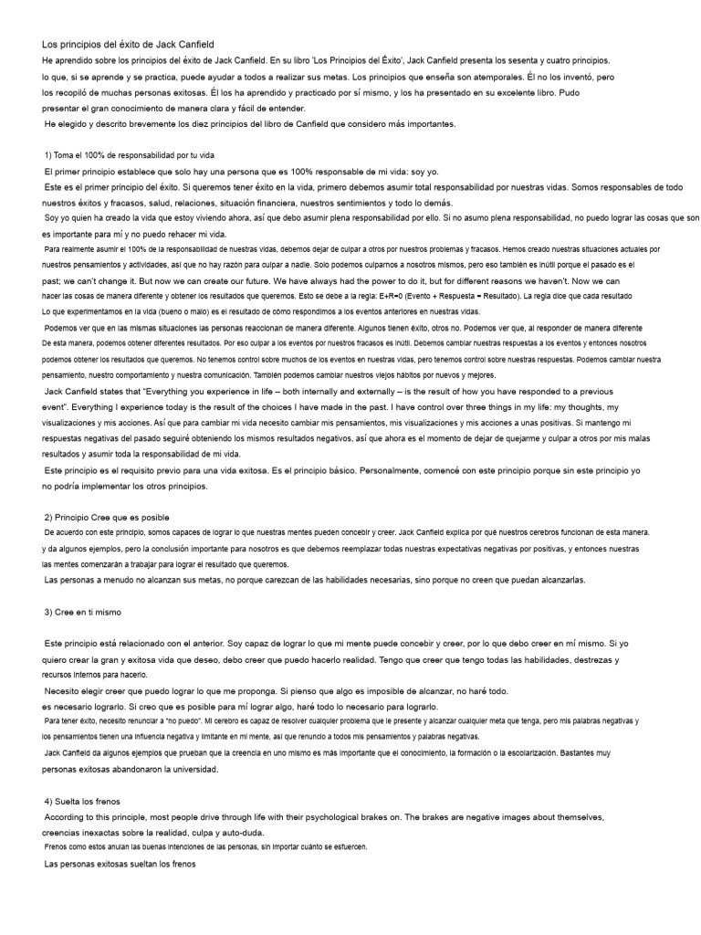 Los Principios Del Éxito de Jack Canfield | PDF | Mente | Conceptos ...