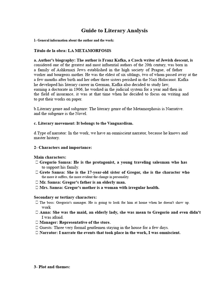 Literary Analysis (The Metamorphosis) | PDF | The Metamorphosis