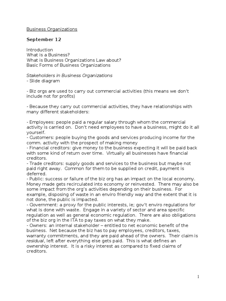 Introduction to Business Organizations Law: Forms, Stakeholders | PDF ...