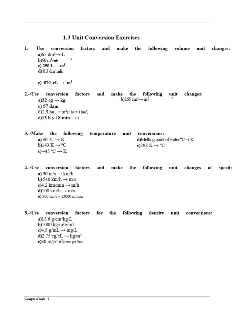 1.3 Unit Conversion Exercises With Solution PDF | PDF
