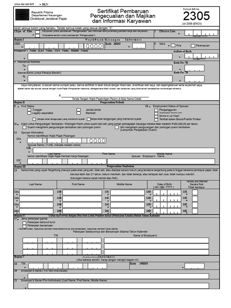 BIR-FORM-NO.-2305-sertifikat-pembaruan-penghapusan-dan-informasi-majikan-dan-karyawan | PDF