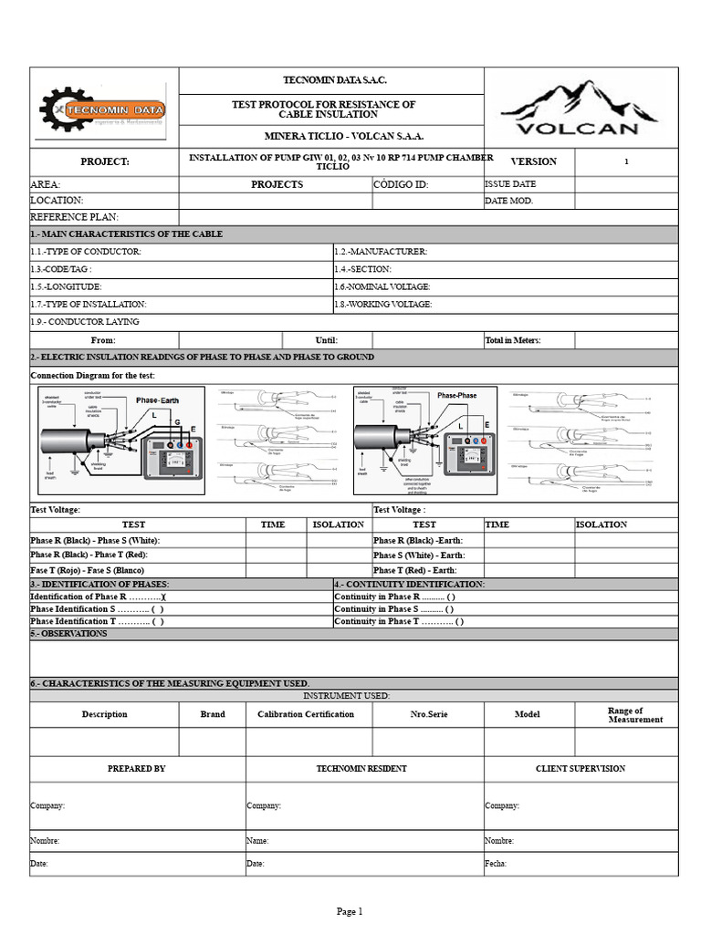 Cable Insulation Resistance Test Protocol | PDF | Electric Power ...