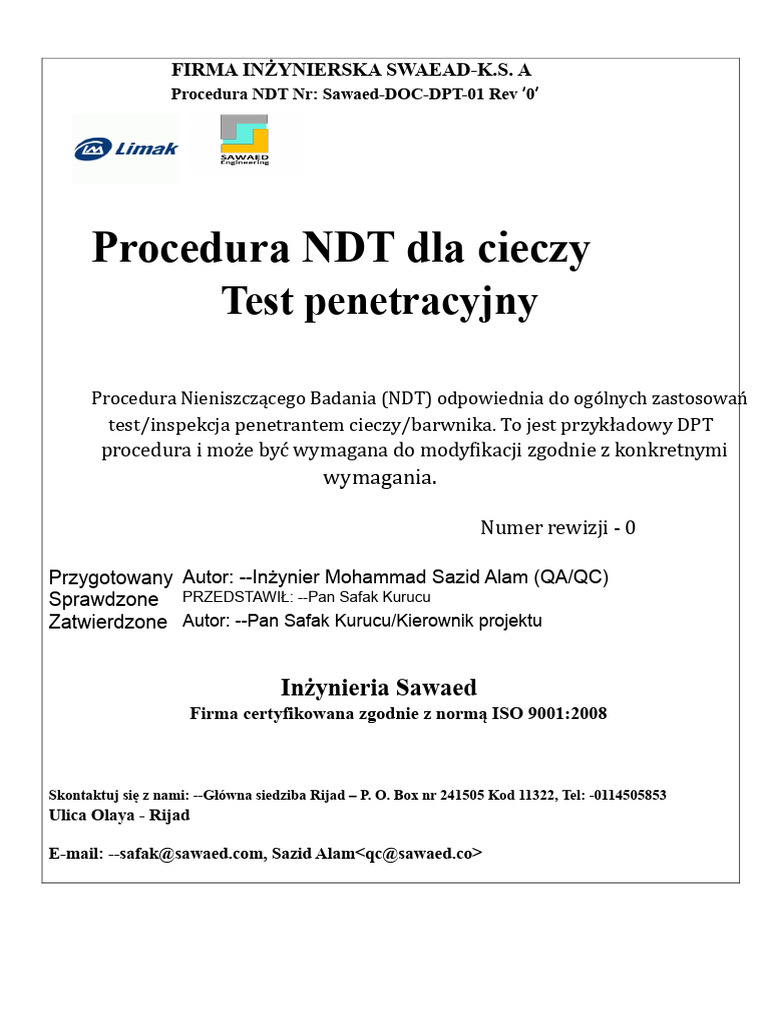 Testy penetracyjne dla NDT - szczegóły procedury - najnowsza wersja ...