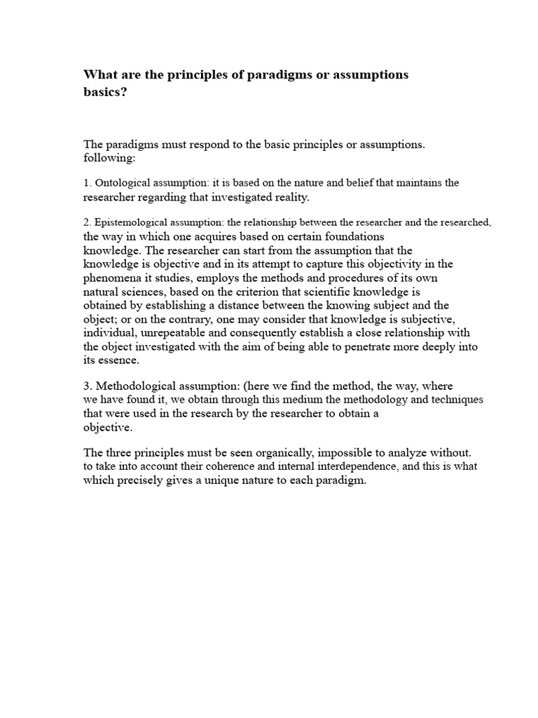 What Are The Principles of Paradigms or Basic Assumptions | PDF