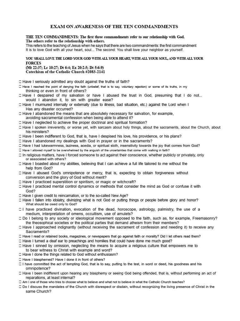 Examination of Conscience On The Ten Commandments | PDF | Ten ...