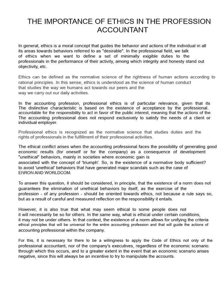 Ethics in the Accounting Profession | PDF | Morality | Professional Ethics