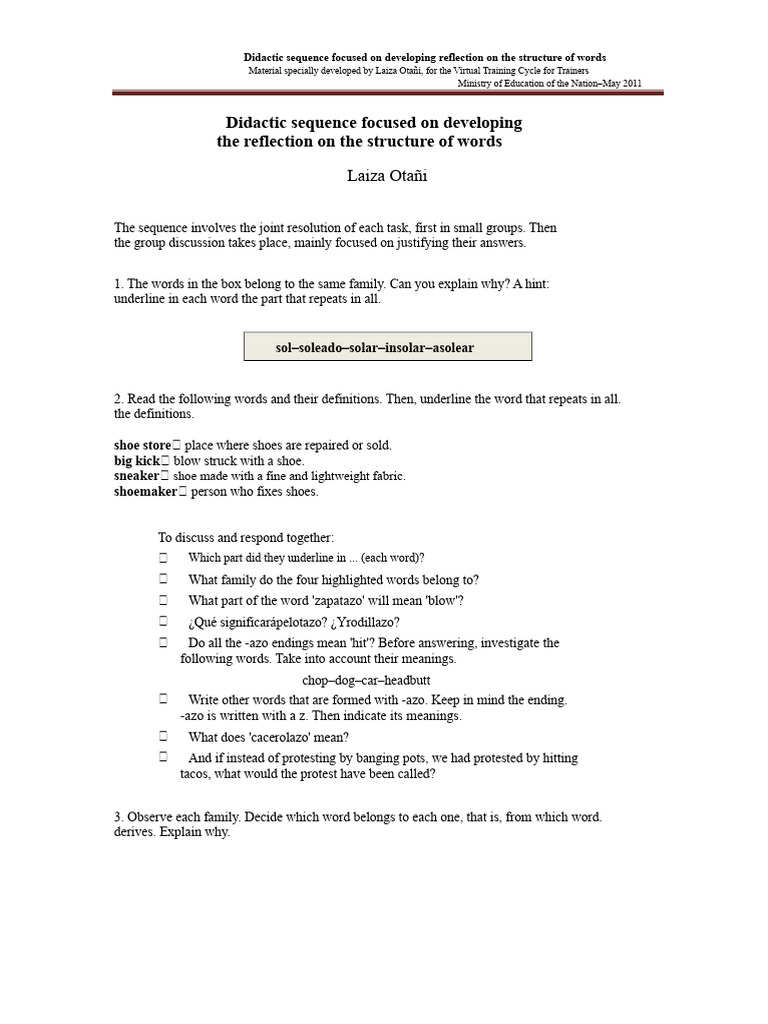 The structure of words, didactic sequence | PDF | Word | Sneakers