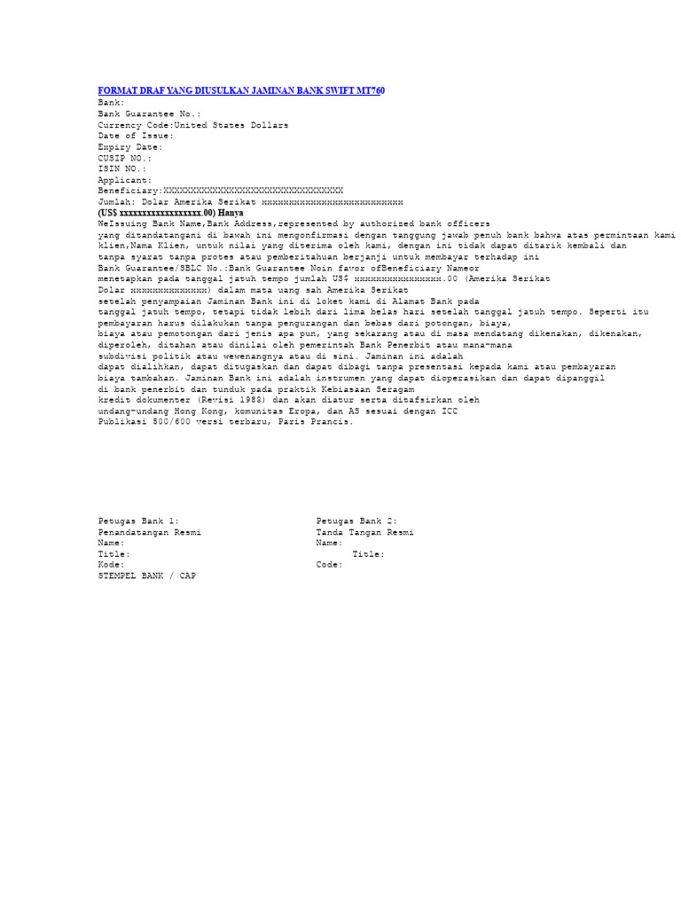 Contoh Bank Guarantee Swift Mt760 2 | PDF