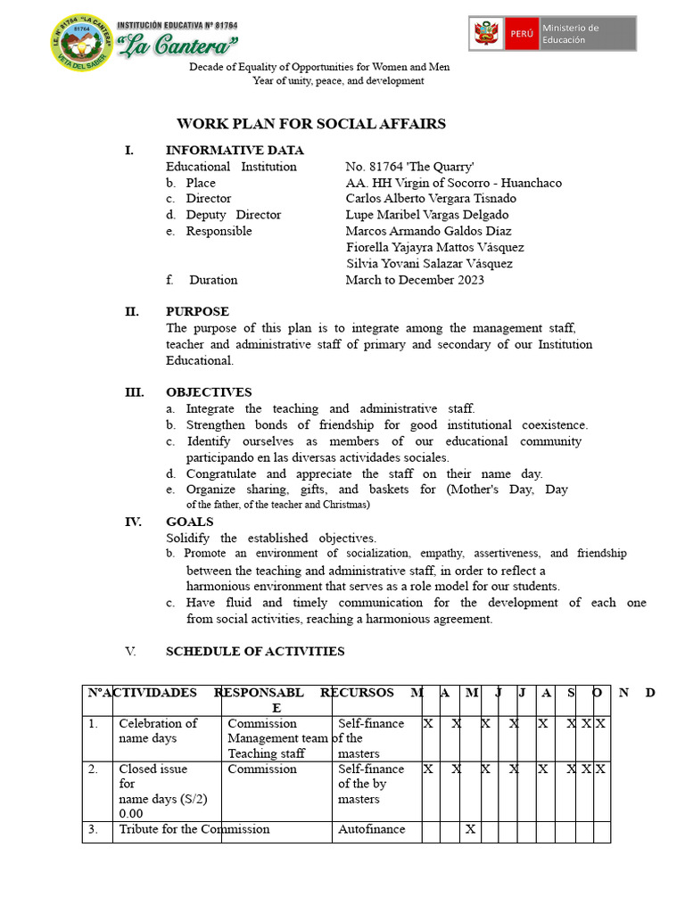 Work Plan Social Affairs | PDF
