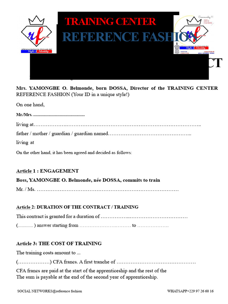 Apprenticeship Contract - SEWING TRAINING | PDF