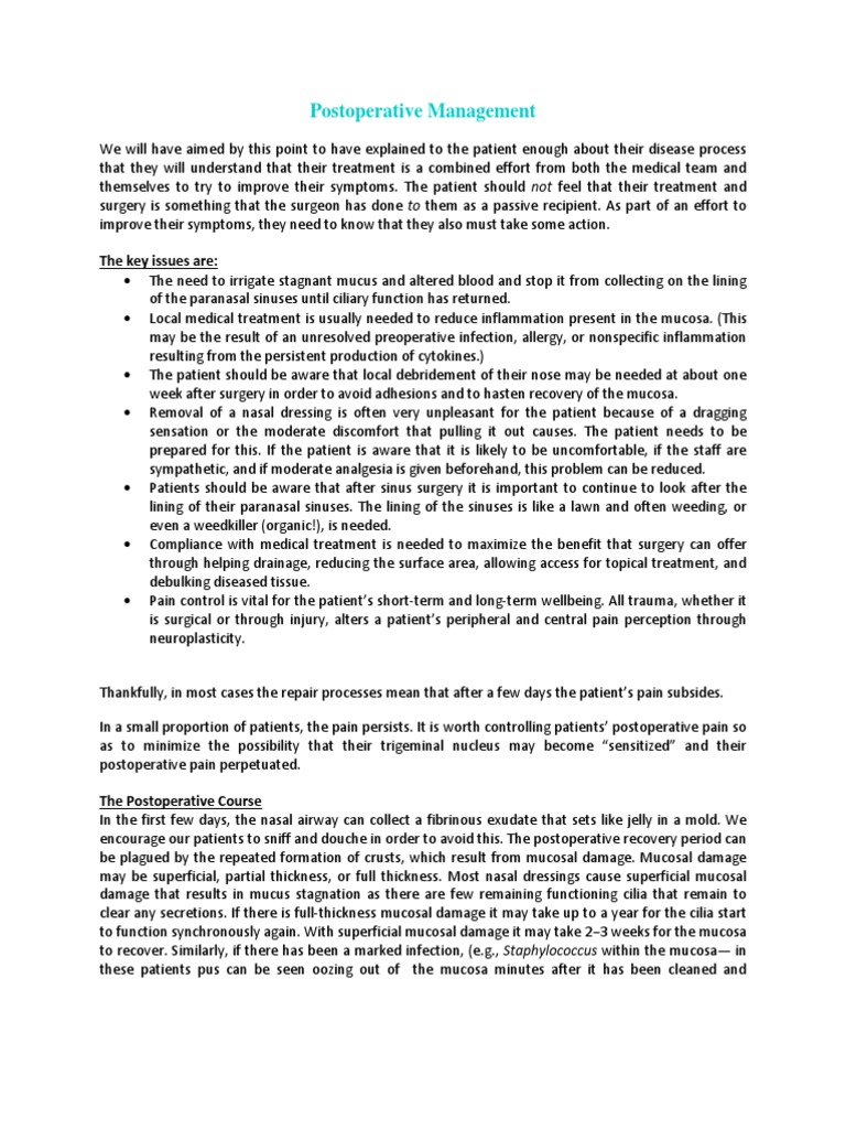 Postoperative Management: The Key Issues Are | PDF | Diseases And ...