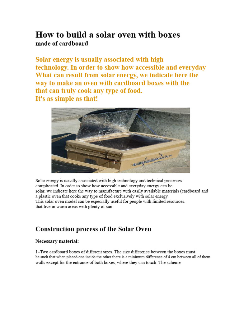 Build a Cardboard Solar Oven Guide | PDF | Adhesive