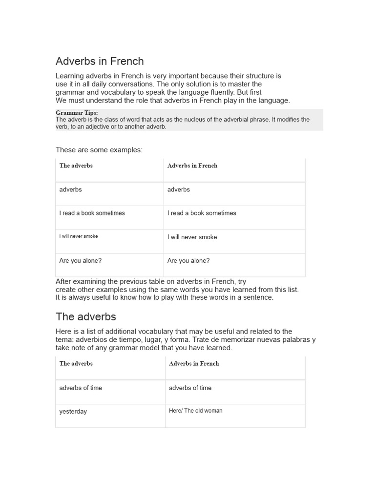 Adverbs in French | PDF | Adverb | Linguistic Morphology