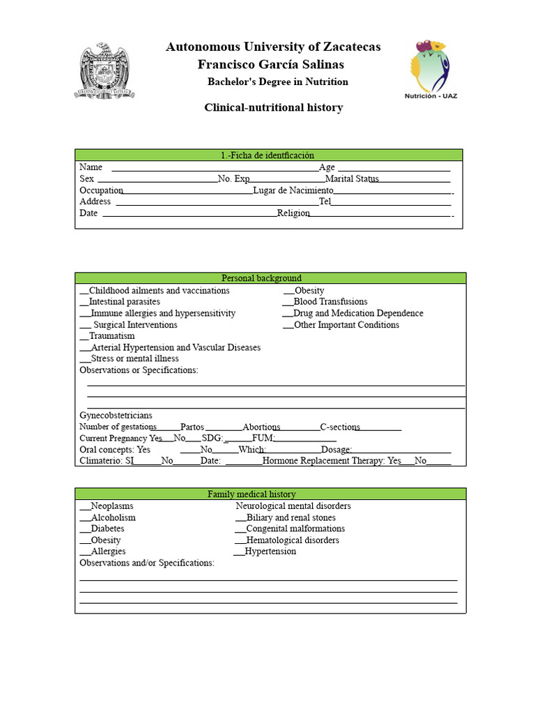 177982140-Nutritional Clinical History | PDF | Hypertension | Fat