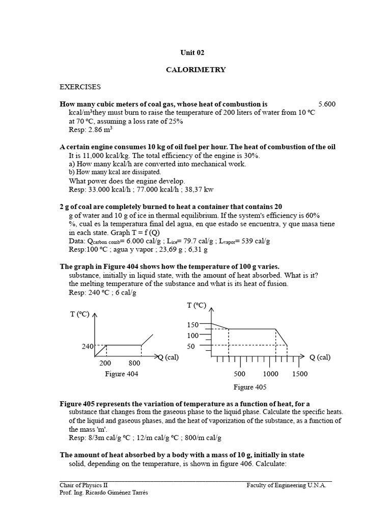 Unit 02 - Calorimetry Exercises | PDF | Heat | Heat Capacity