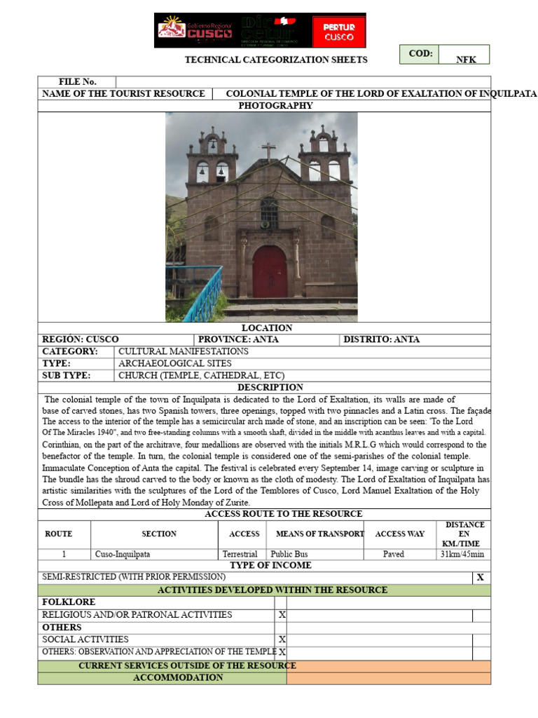 1 Anta Colonial Temple of The Lord of Exaltation of Inquilpata | PDF ...