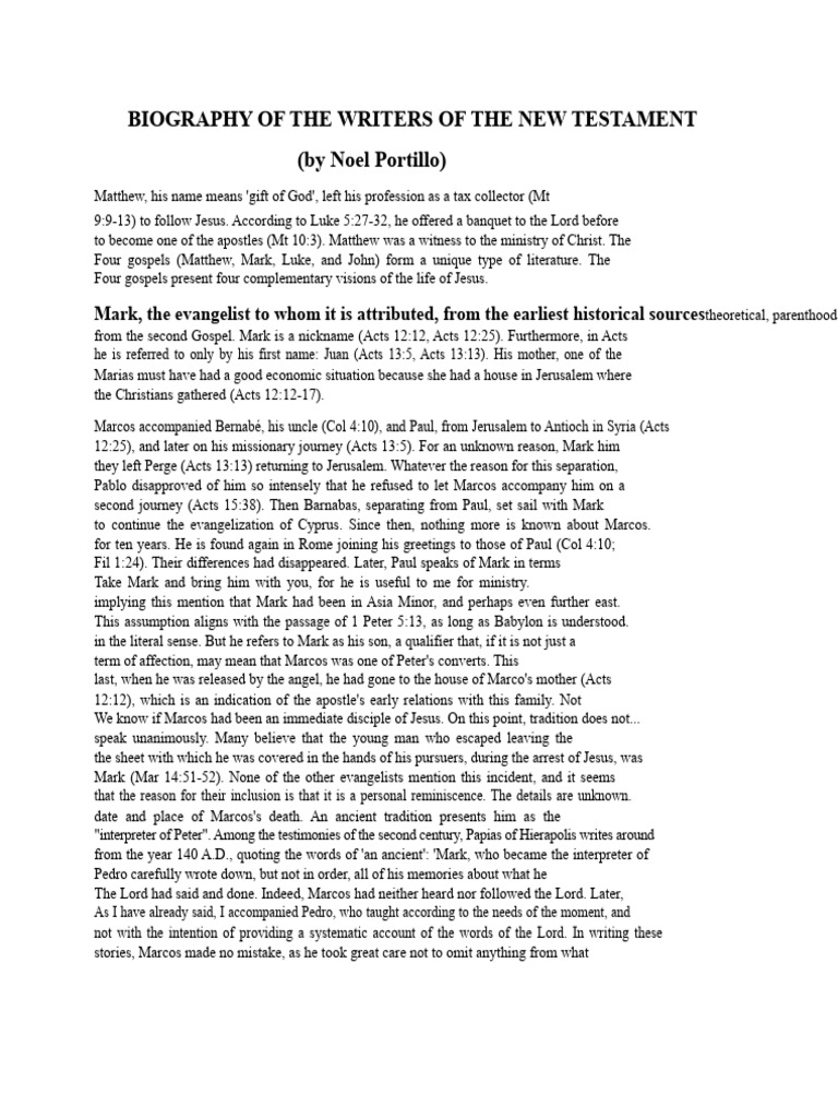 Biography of The Writers of The New Testament | PDF | Acts Of The ...