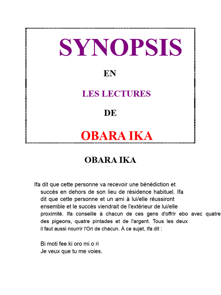 Bénédictions et conseils d'Ifa Obara Ika | PDF