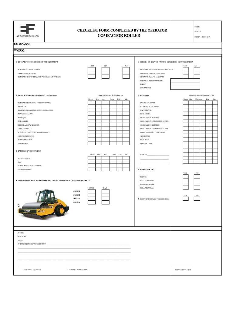 Compactor Roller Operator Checklist | PDF | Vehicles | Car