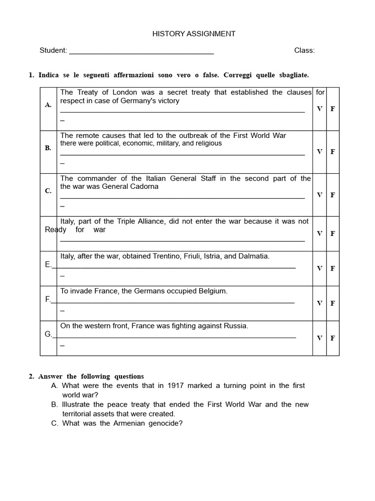 History Assignment World War I | PDF | World War I | Military