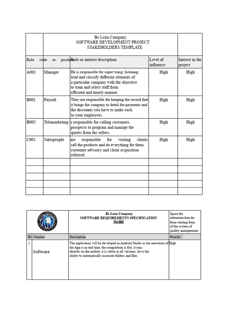 Software Requirements and Stakeholders Template | PDF | Specification (Technical Standard ...