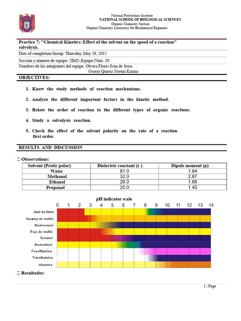 Practice 7 Report - Reaction Speed | PDF | Solvent | Chemical Reactions