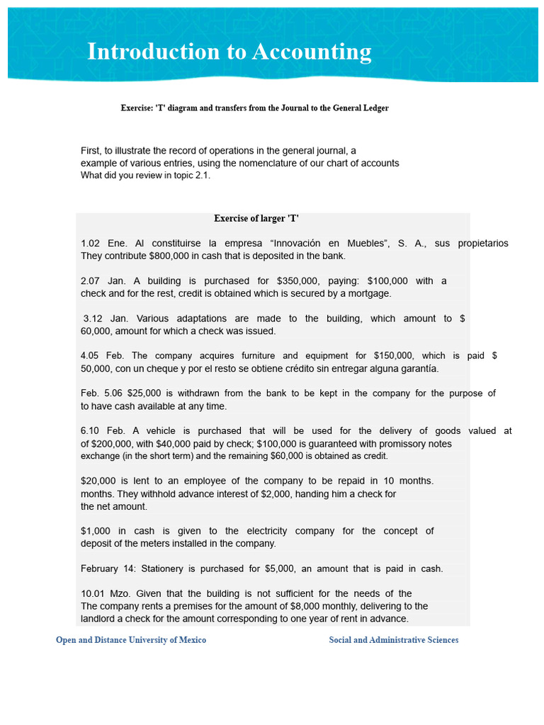 U2. Example of Journal Entries to the General Ledger and T-Account ...
