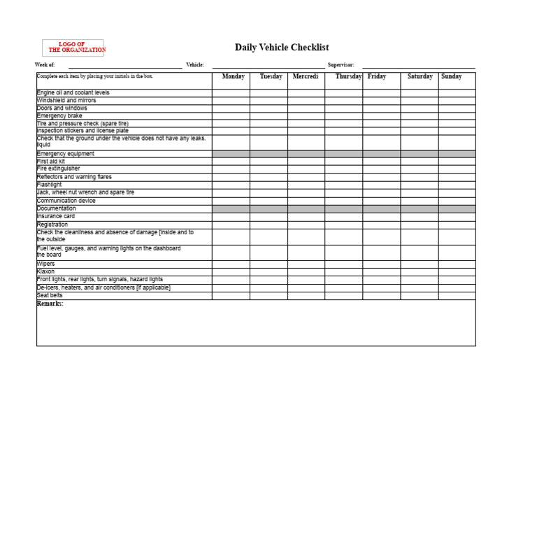 MODEL - Daily Checklist For Utility Vehicles | PDF