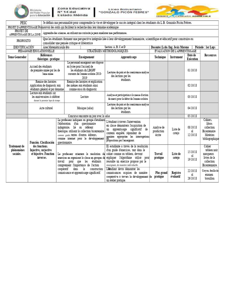 Planification Mathématique 1er Période 4e Année 2018-2019 | PDF ...