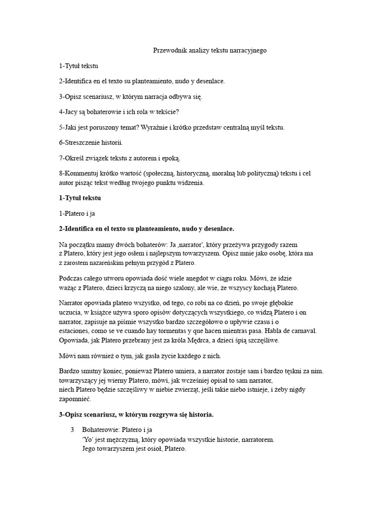 Przewodnik Po Analizie Tekstu Narracyjnego | PDF