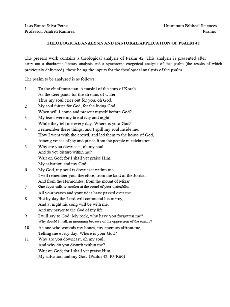 Theological Analysis of Psalm 42 | PDF | Psalms | God