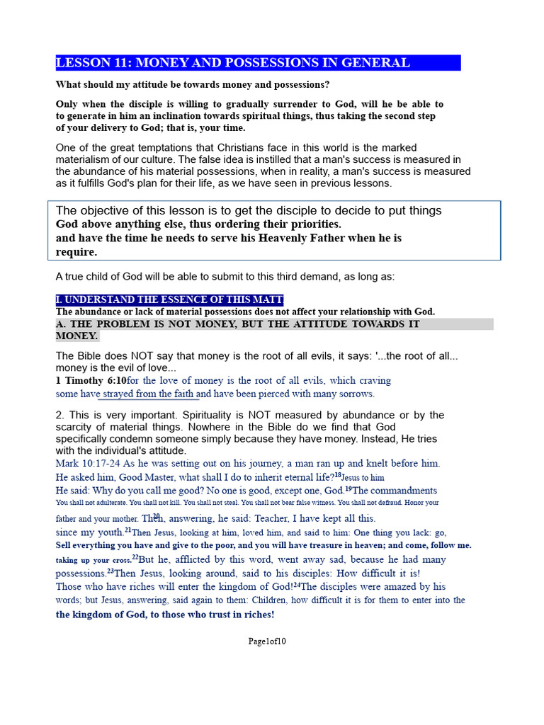 11-Lesson 11 Money and Possessions in General | PDF | Jesus | Glory ...