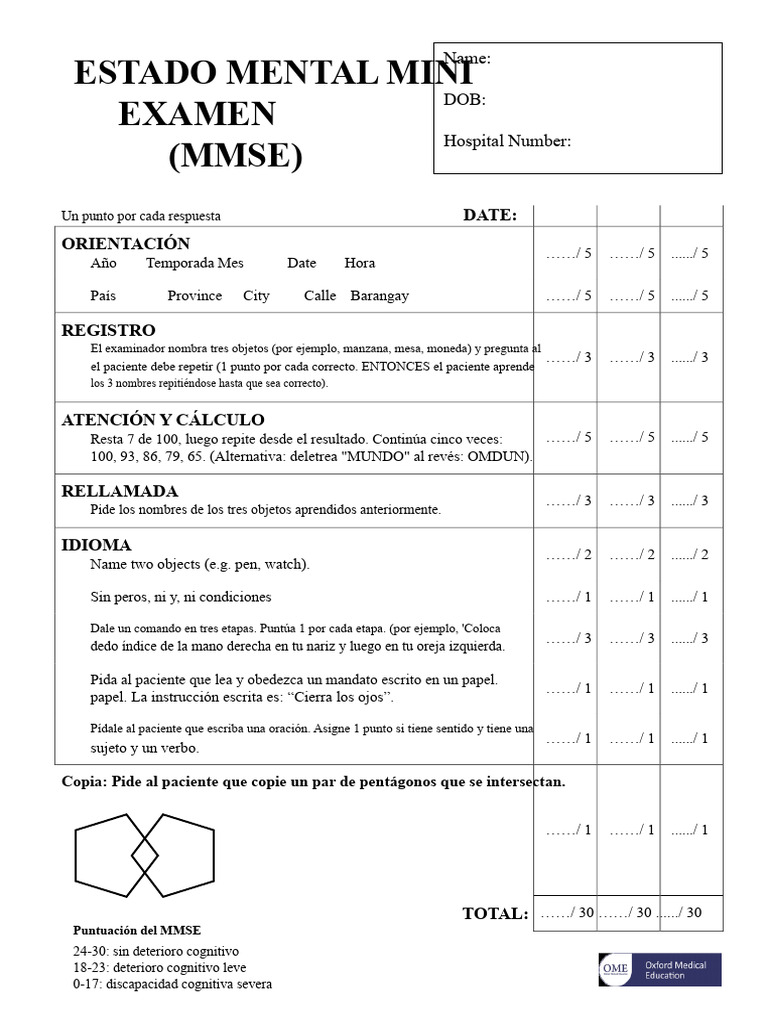 Examen MMSE: Evaluación Cognitiva Rápida | PDF | Cognición | Neurociencia