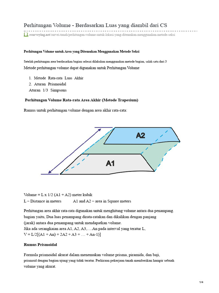 Perhitungan Volume - Berdasarkan Luas Yang Diperoleh Dari CS PDF | PDF