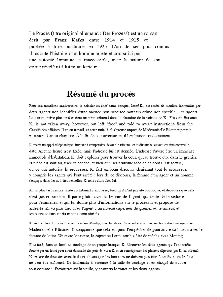 Le Procès de Kafka : Résumé et Analyse | PDF | Le Procès
