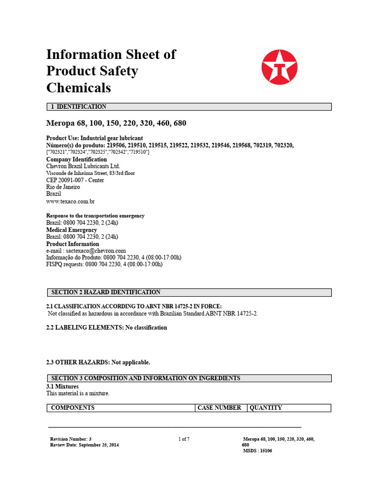 Meropa Industrial Gear Lubricant Safety Guide | PDF | Toxicity ...