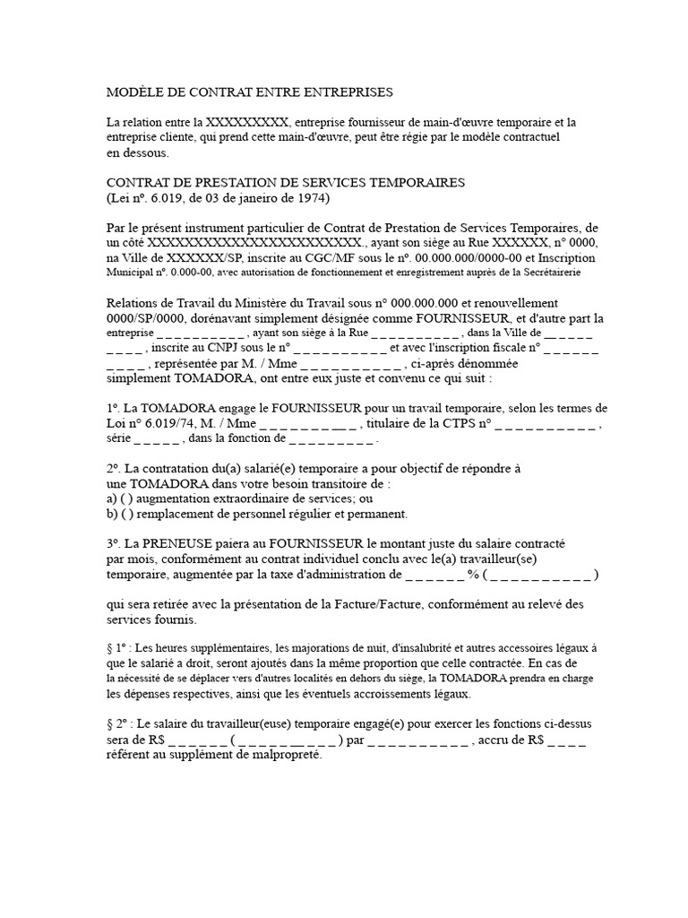 Modèle de Contrat Entre Entreprises | PDF | Facture | Salaires