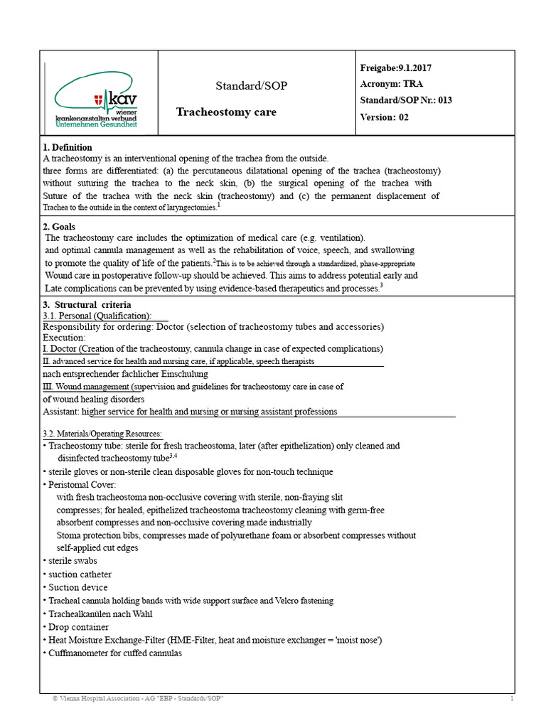 Tracheostomy Care Standard Operating Procedure | PDF | Wound | Clinical ...
